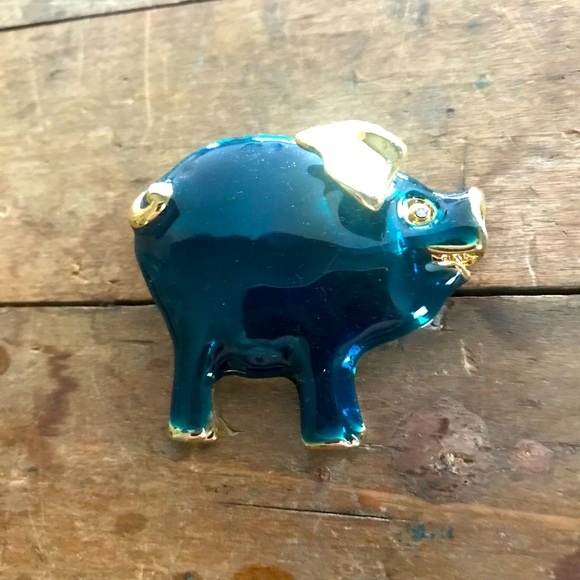 Vintage | Jewelry | Vintage Teal Pig Pin | Poshmark